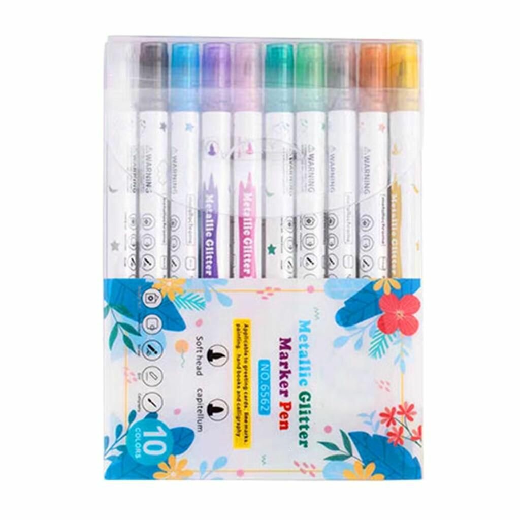 10-цветные металлические маркеры с блёстками