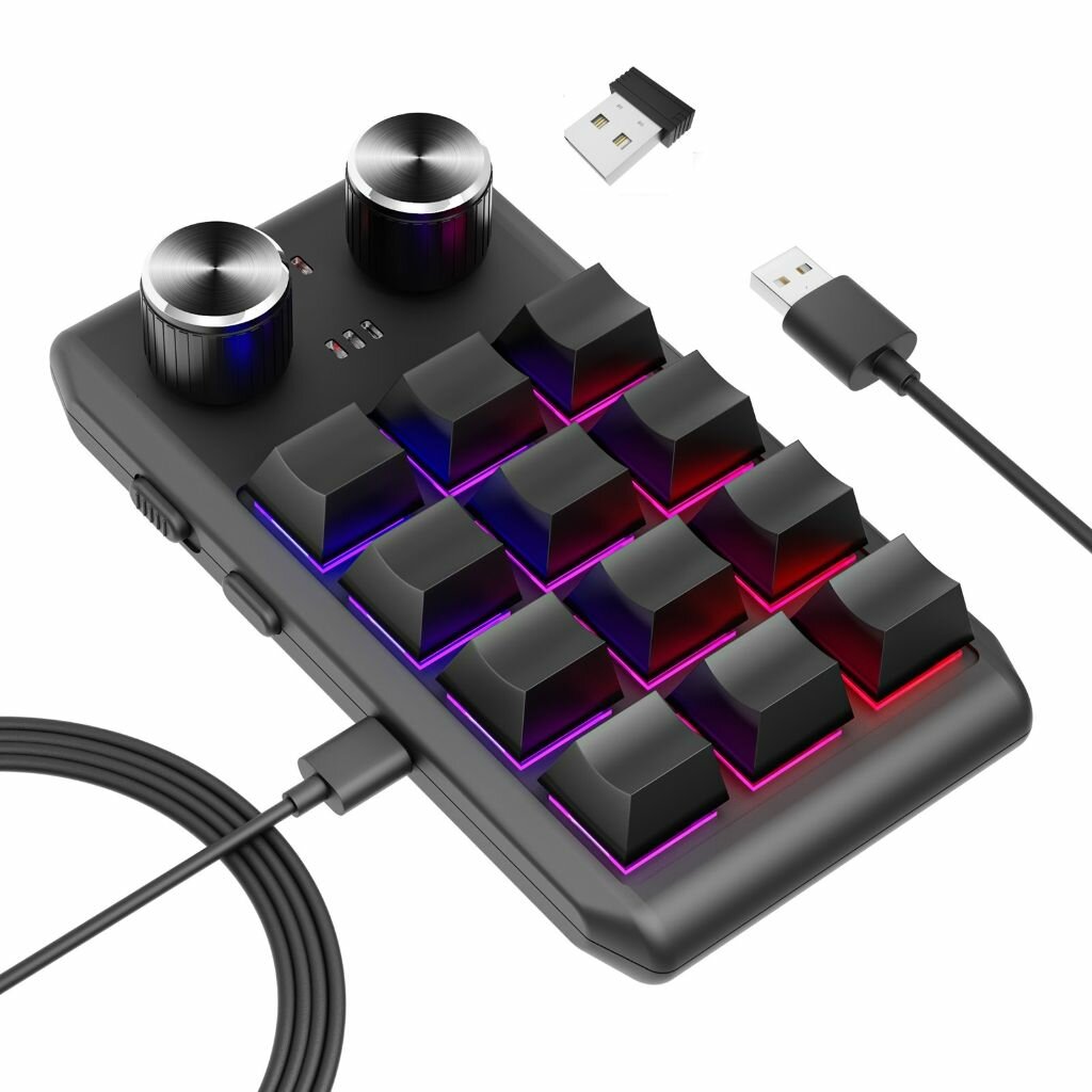 Пользовательская ультратонкая офисная маленькая bluetooth-клавиатура с 12 клавишами, трехрежимная модель-черный