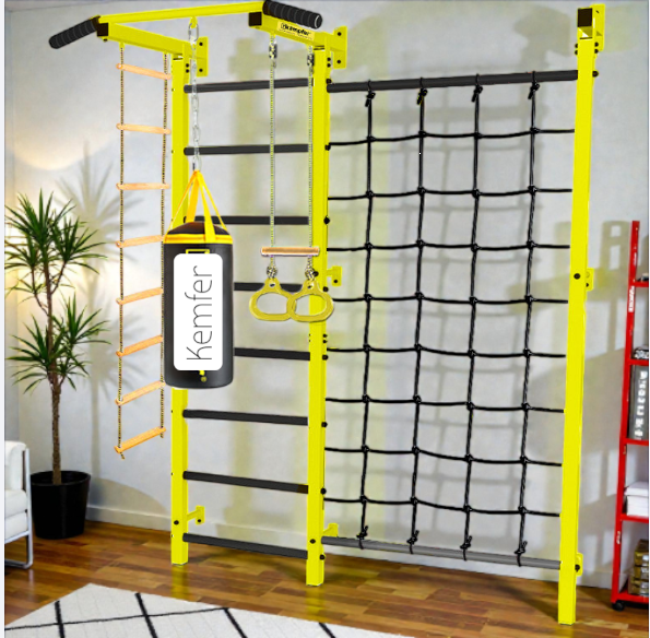 Шведская стенка Kеmfer Zeus, боксерская груша , кольца гимнастические , лестница веревочная.
