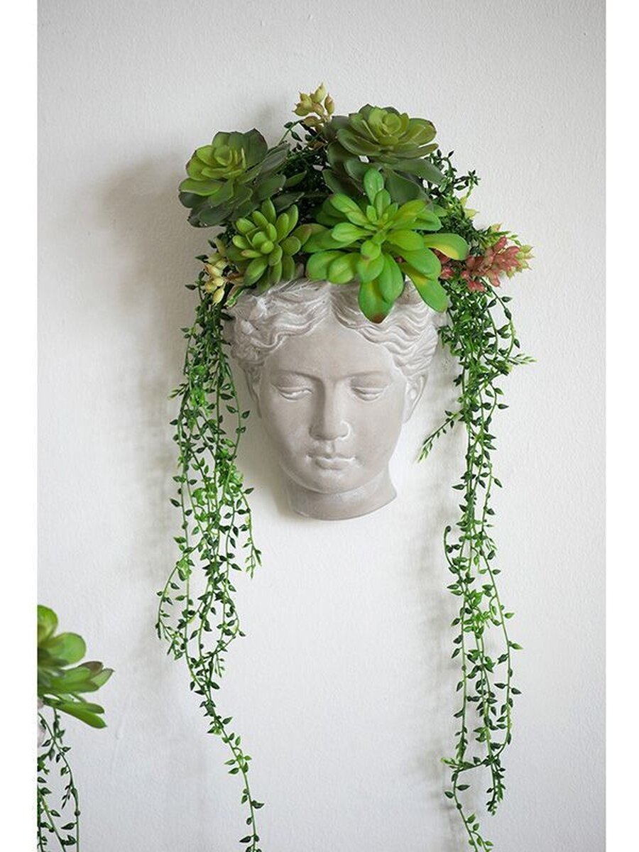 Настенное кашпо Glasar "Голова античной девы" 1410, цемент, серое, 17 см x 14 см x 22 см