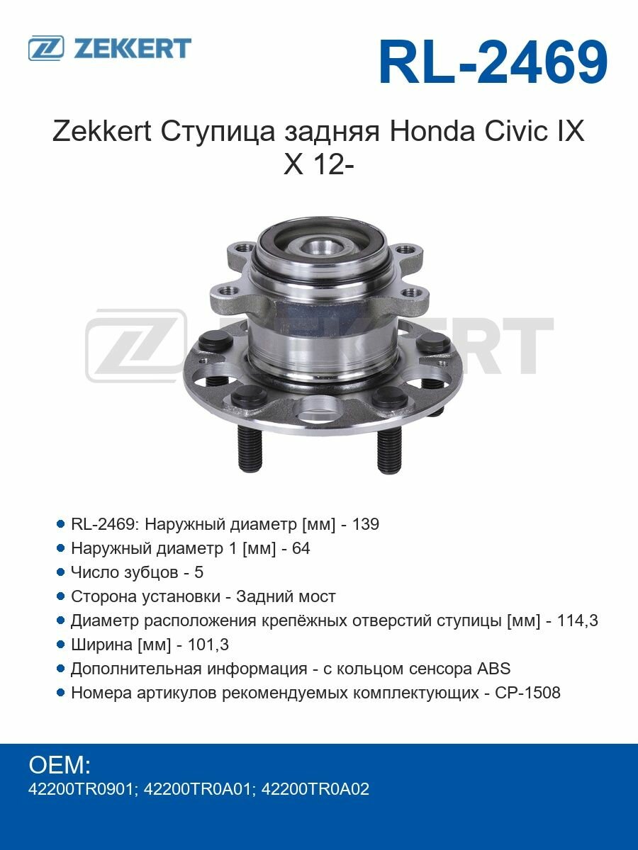 Zekkert Ступица задняя Honda Civic IX X 12-