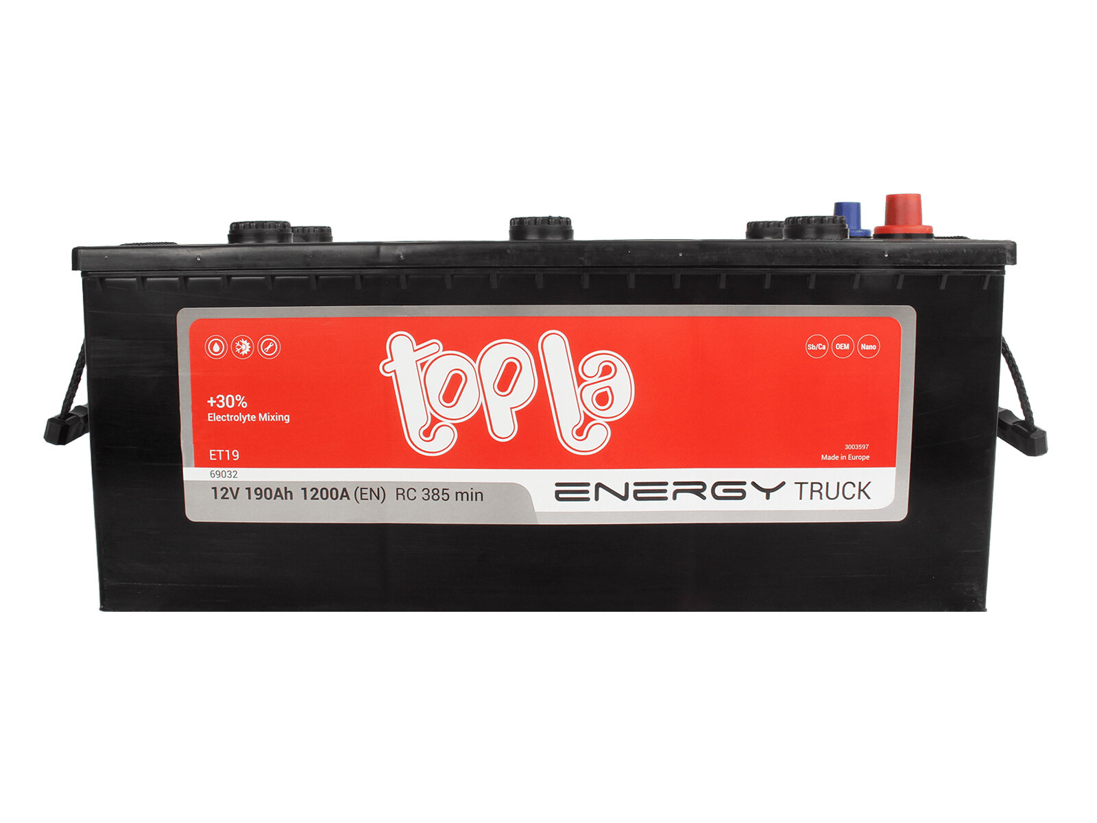 Аккумуляторная батарея TOPLA Energy Truck 69032 ET19 6СТ190 + слева