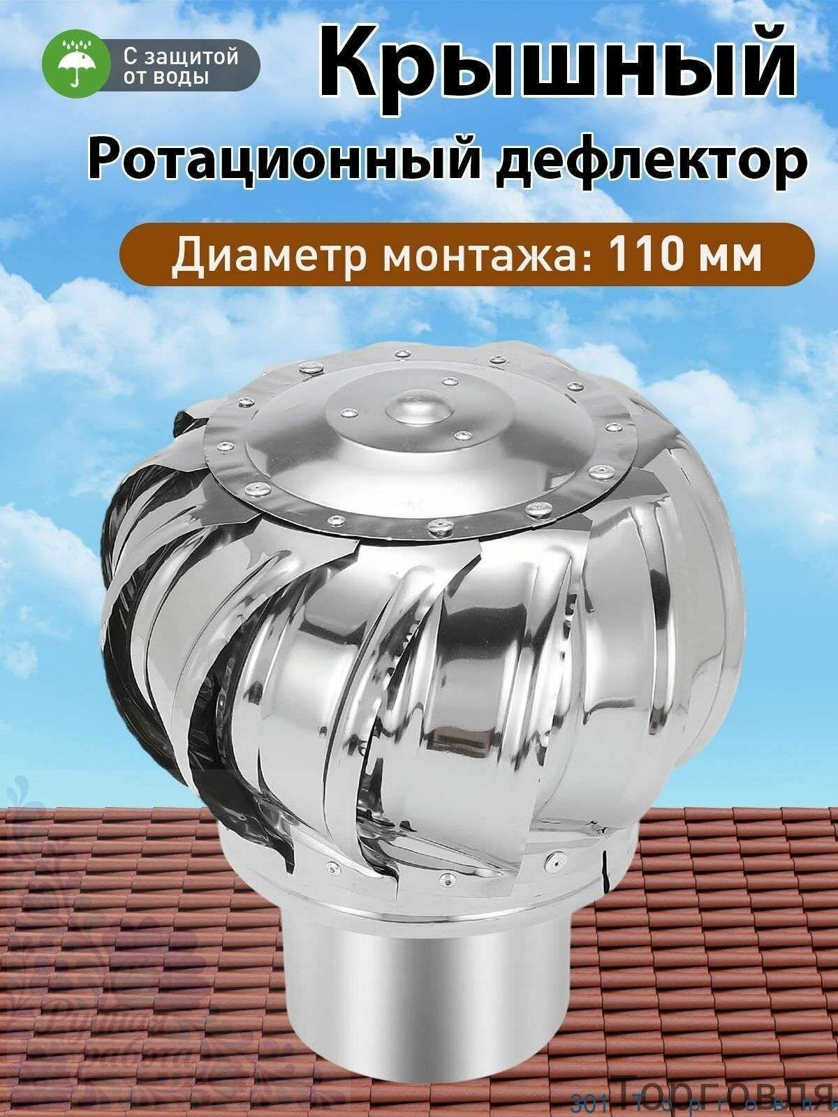 Турбо-дефлектор из нержавеющей стали 110 мм для вентиляционных труб