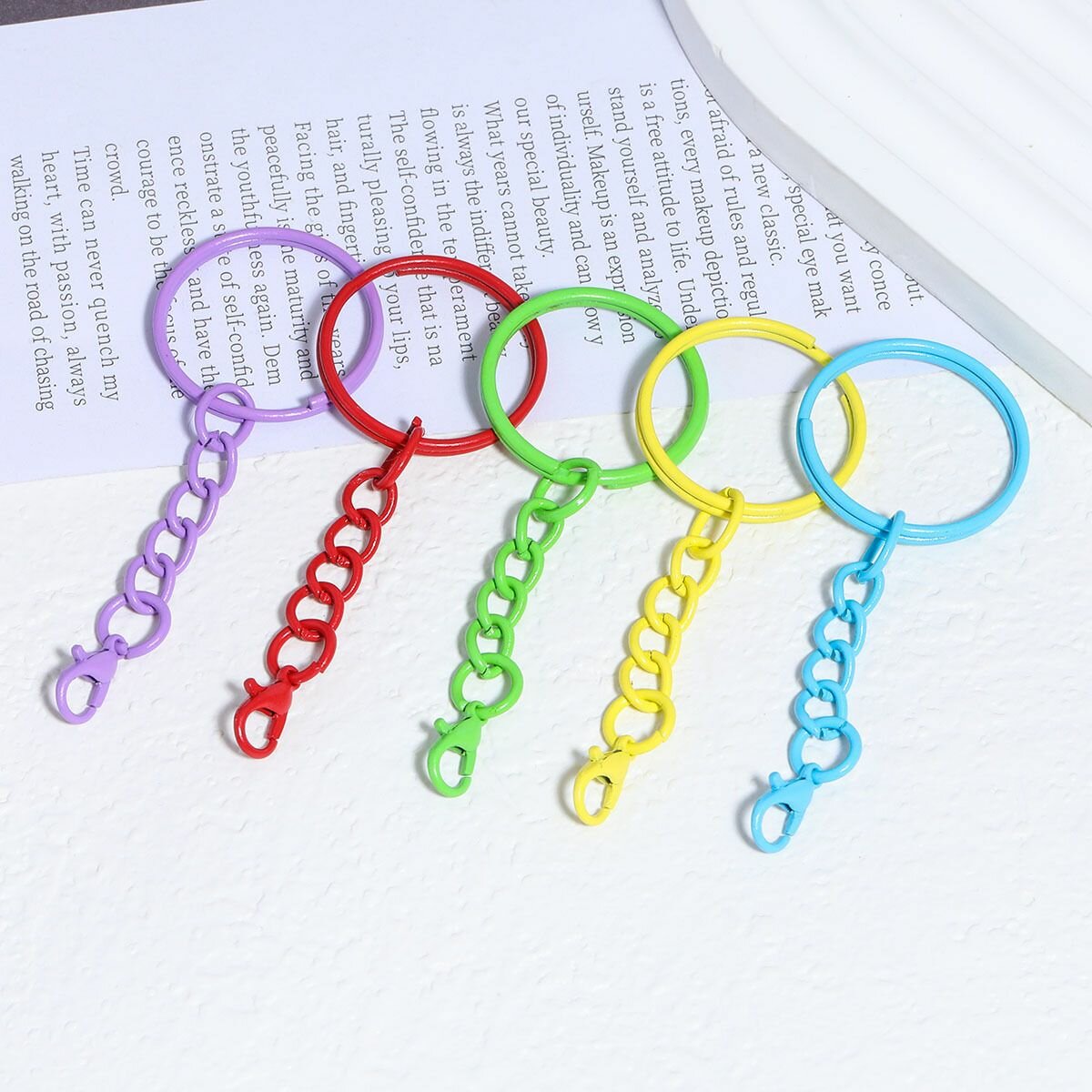 Разноцветный Фурнитура для брелка, цветное кольцо для ключей с цепочкой и карабином, 10 штук, заготовки для брелоков, 25 мм