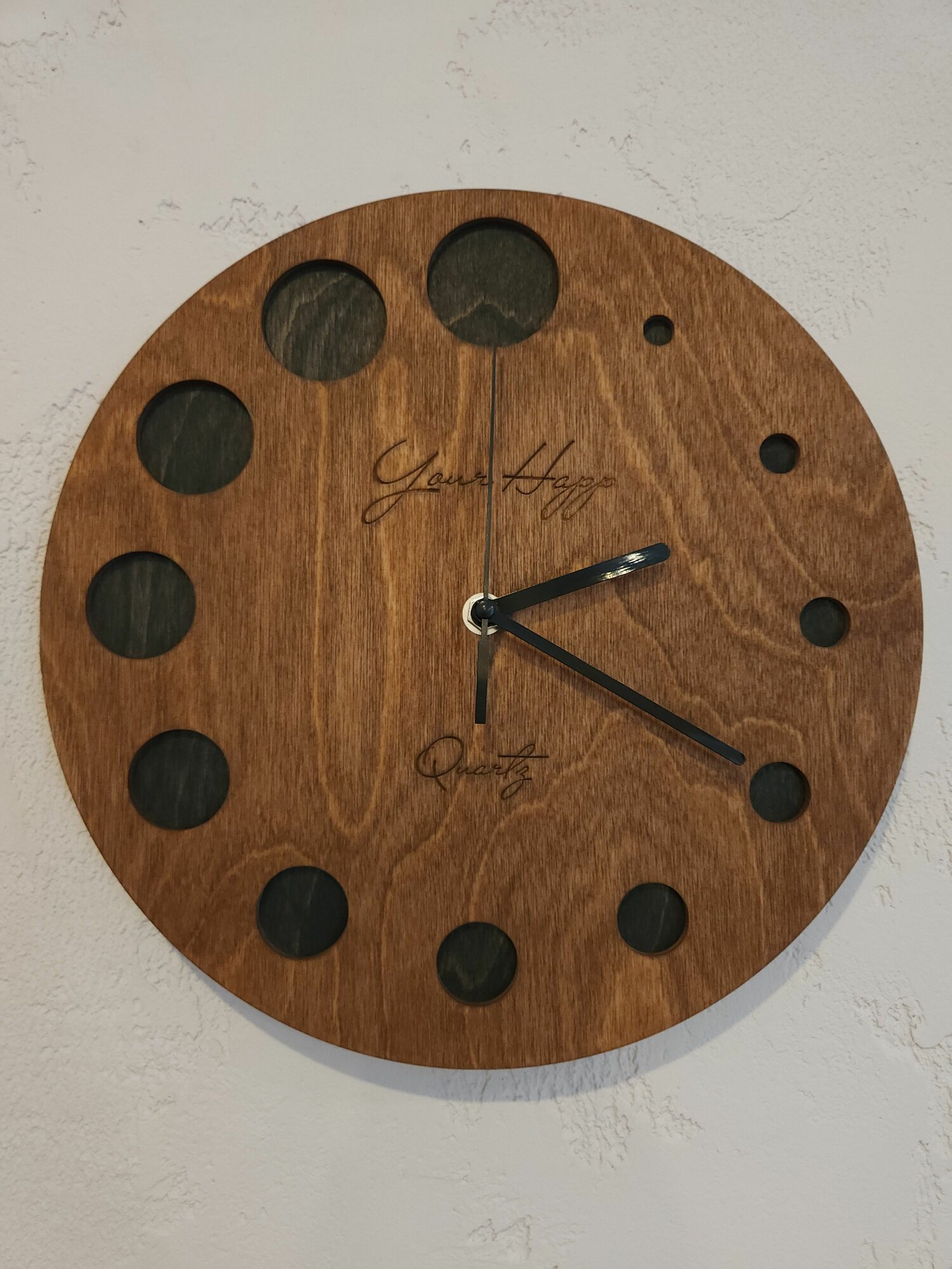 Бесшумные часы настенные, 29 см, Art Moon Watch, цвет Палисандр, интерьерные, большие, деревянные, на кухню