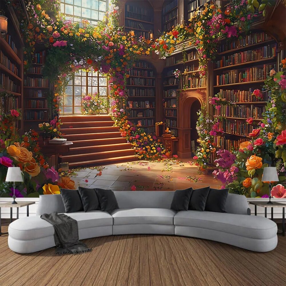 Гобелен «Мечтательная библиотека» 200x150cm, Коричневый