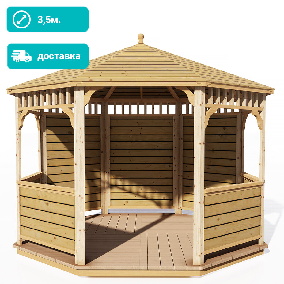 Комплект для самостоятельной сборки Беседки Виктория d 3,5 (полузакрытая, с зашивкой ограждений)