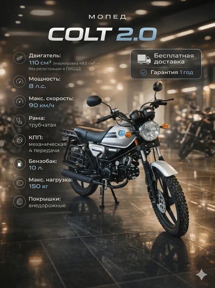 Мопед COLT 2.0 GREY 110 см3 (49,9 см3)