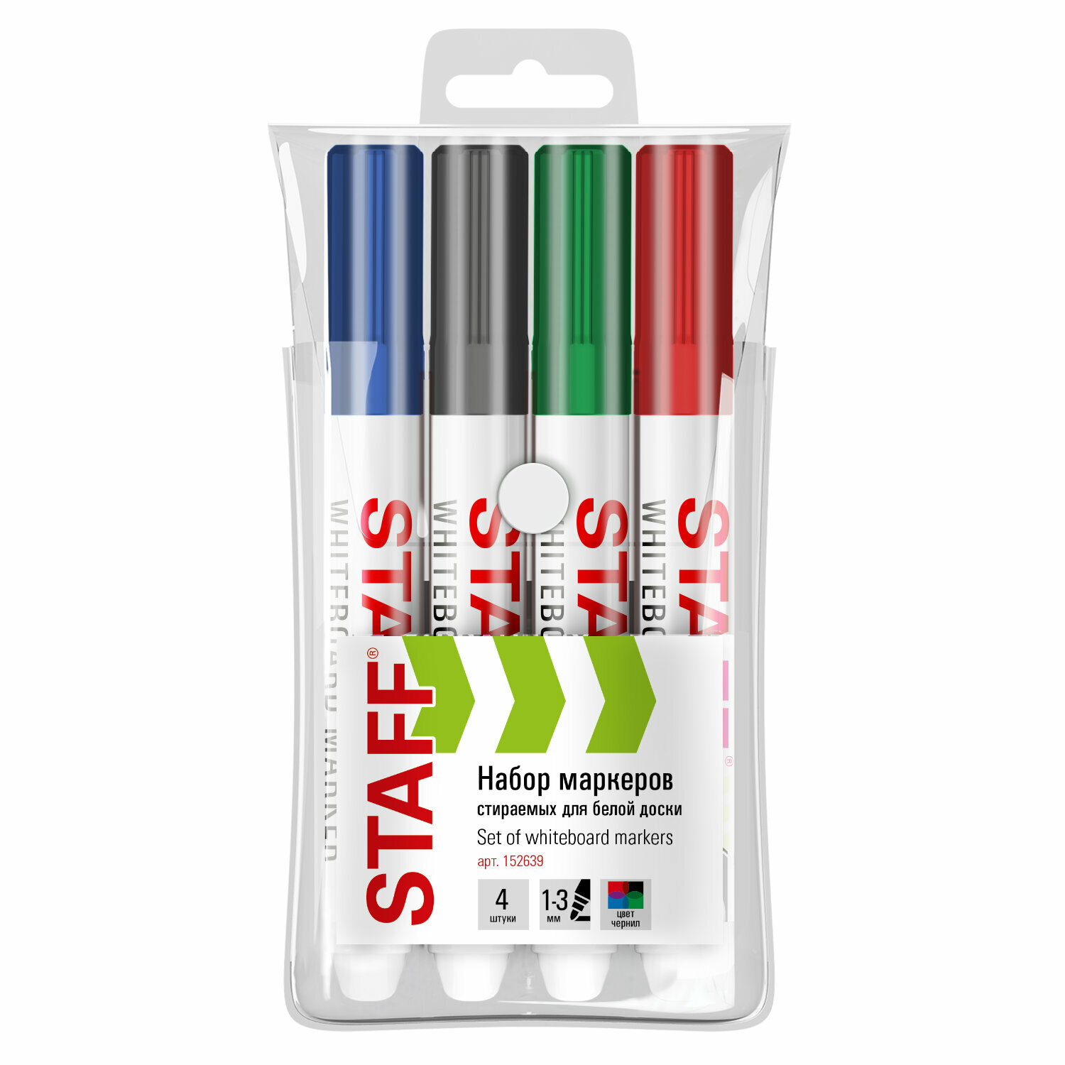 Набор маркеров Staff Basic, стираемые, для белой доски, 4 цвета, 1-3 мм 152639