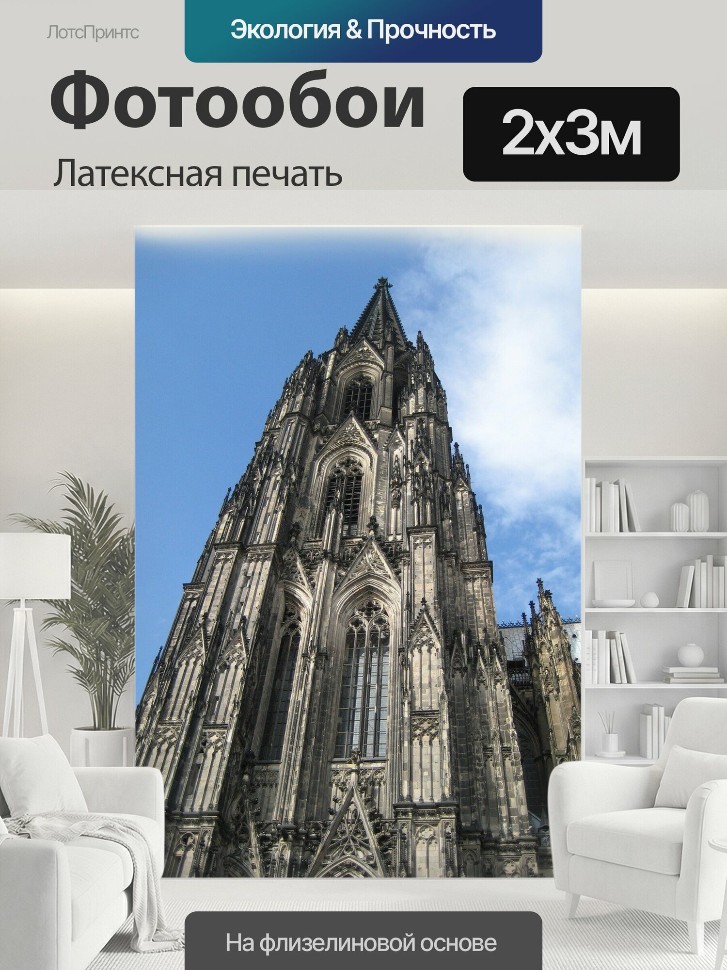 Фотообои моющиеся ударопрочные "Кёльн, дом, кельнский собор" 200x300 см. латексная печать