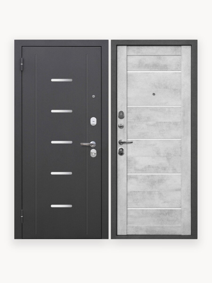 Входная дверь Ferroni 7,5 см Гарда Серебро Бетон Снежный Царга (960мм) левая