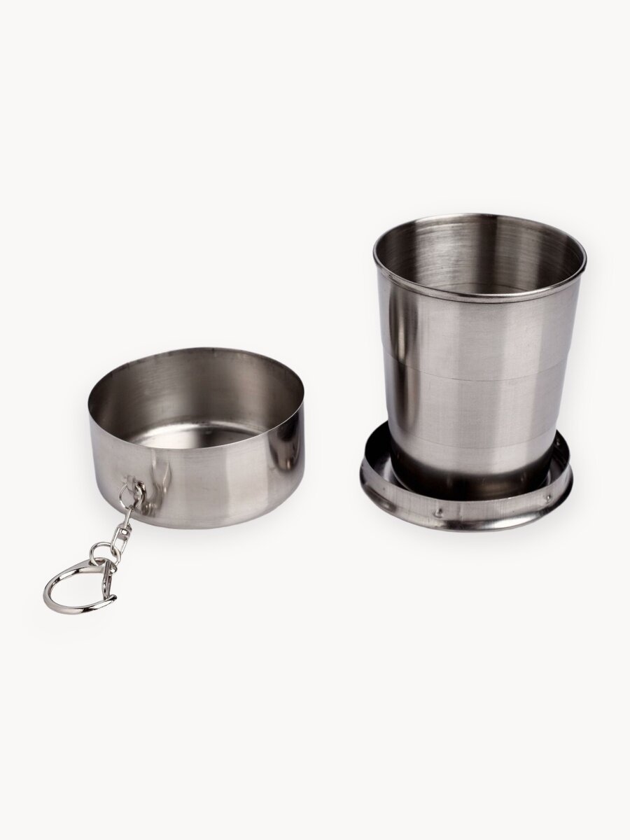 Складной стакан «СССР», нержавеющая сталь, с карабином, хромированный, 150мл