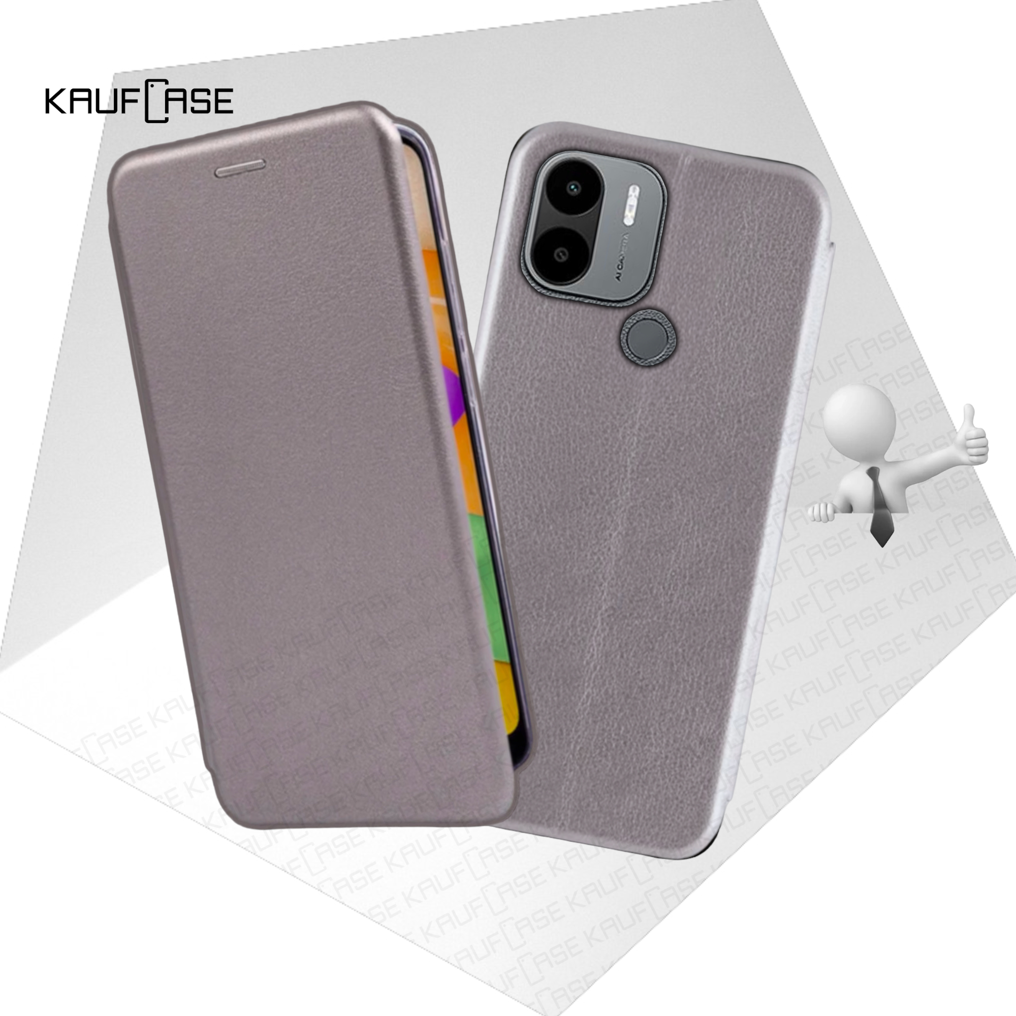 Чехол книжка для телефона Xiaomi Redmi A1+ /A2+ /Poco C51 (6.52"), серебро. Текстура под кожу