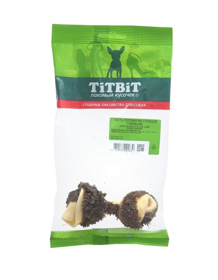 Лакомство TiTBiT №3 Жевательная кость узловая с говяжьим рубцом для собак (30 г)