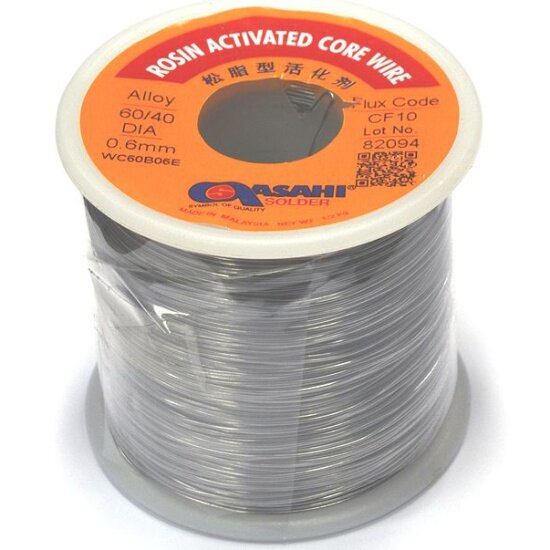 Припой с флюсом Asahi Припой WC60B06E, 0.6мм 0.5кг Sn60/Pb40 (СF10 флюс RA)