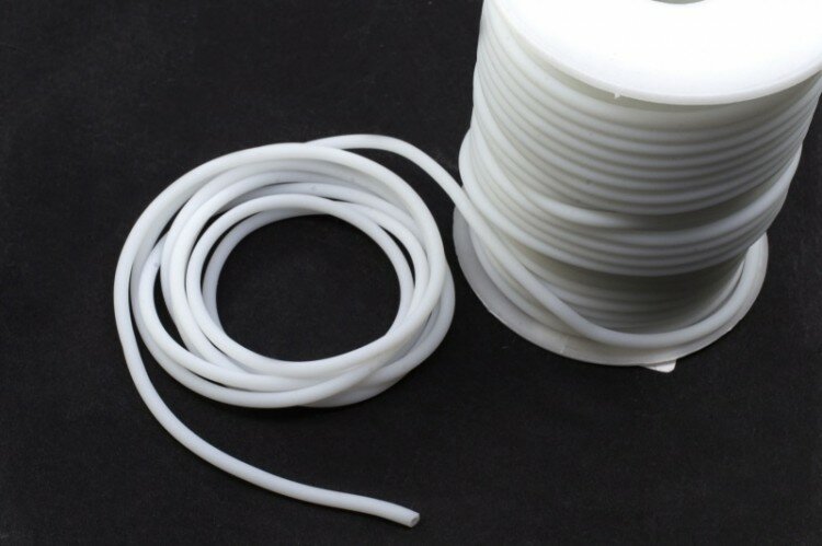 Каучуковый полый шнур, диаметр 3мм, внутренний диаметр 1,5мм, цвет белый, 55-009, 1 метр