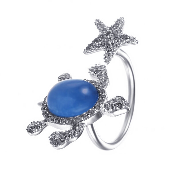 Кольцо, серебро, 925 проба, фианит, халцедон