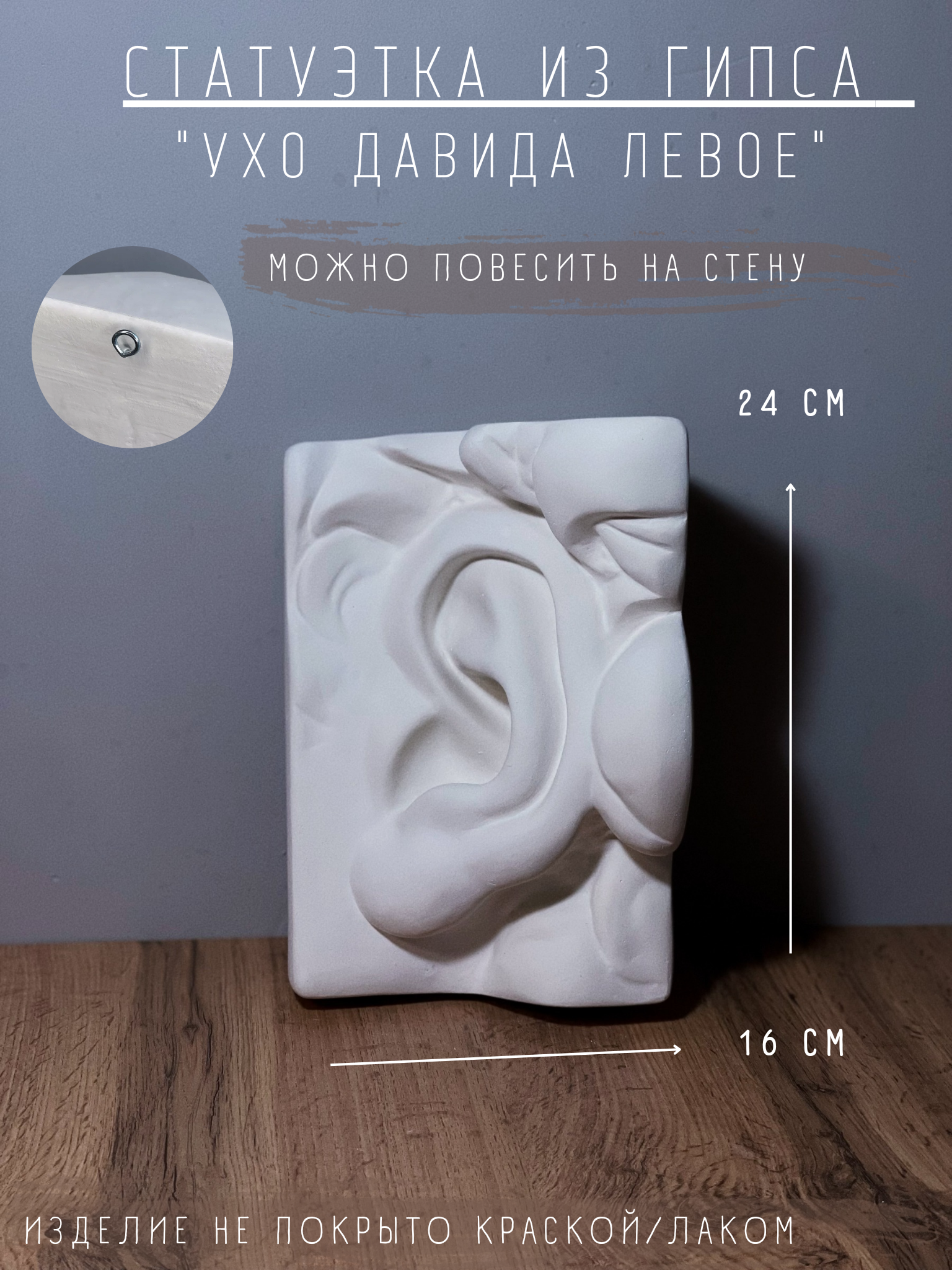 Статуэтка Ухо Давида левое, 24 см из гипса, ручная работа, без окрашивания