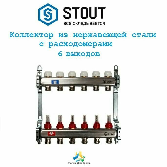 Коллектор STOUT из нержавеющей стали с расходомерами 6 выходов