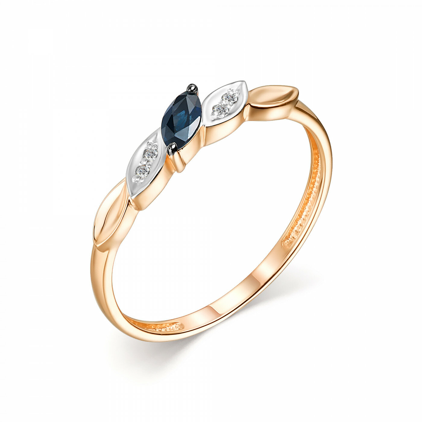 Кольцо помолвочное, красное золото, 585 проба, сапфир, бриллиант