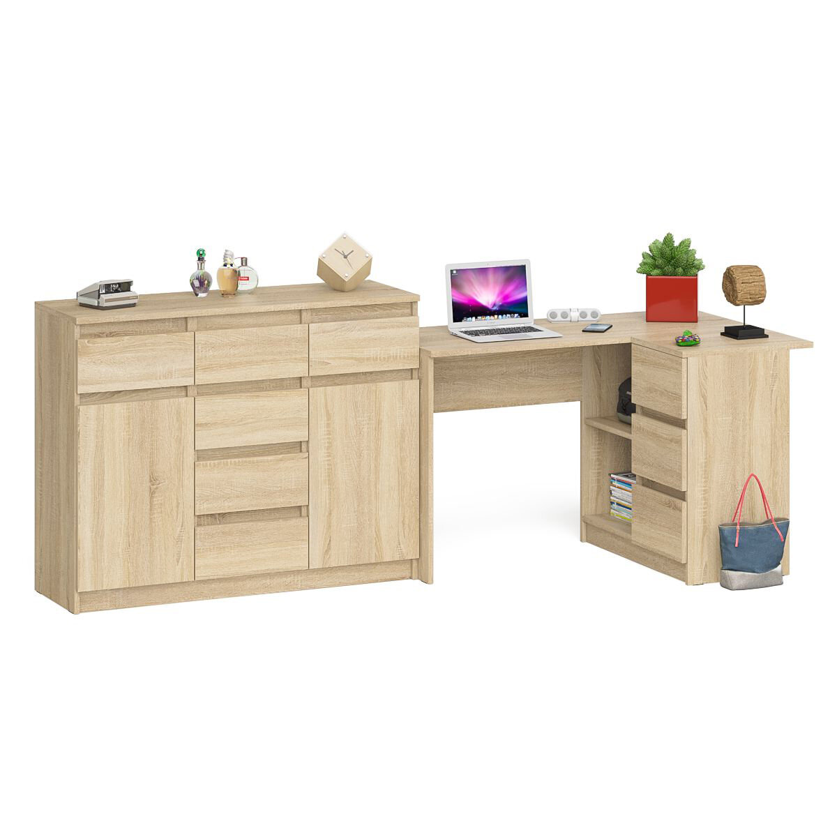 Комод-тумба СВК МК1200.4 с компьютерным угловым столом правым цвет дуб сонома, 244,8х84,9х94 см.