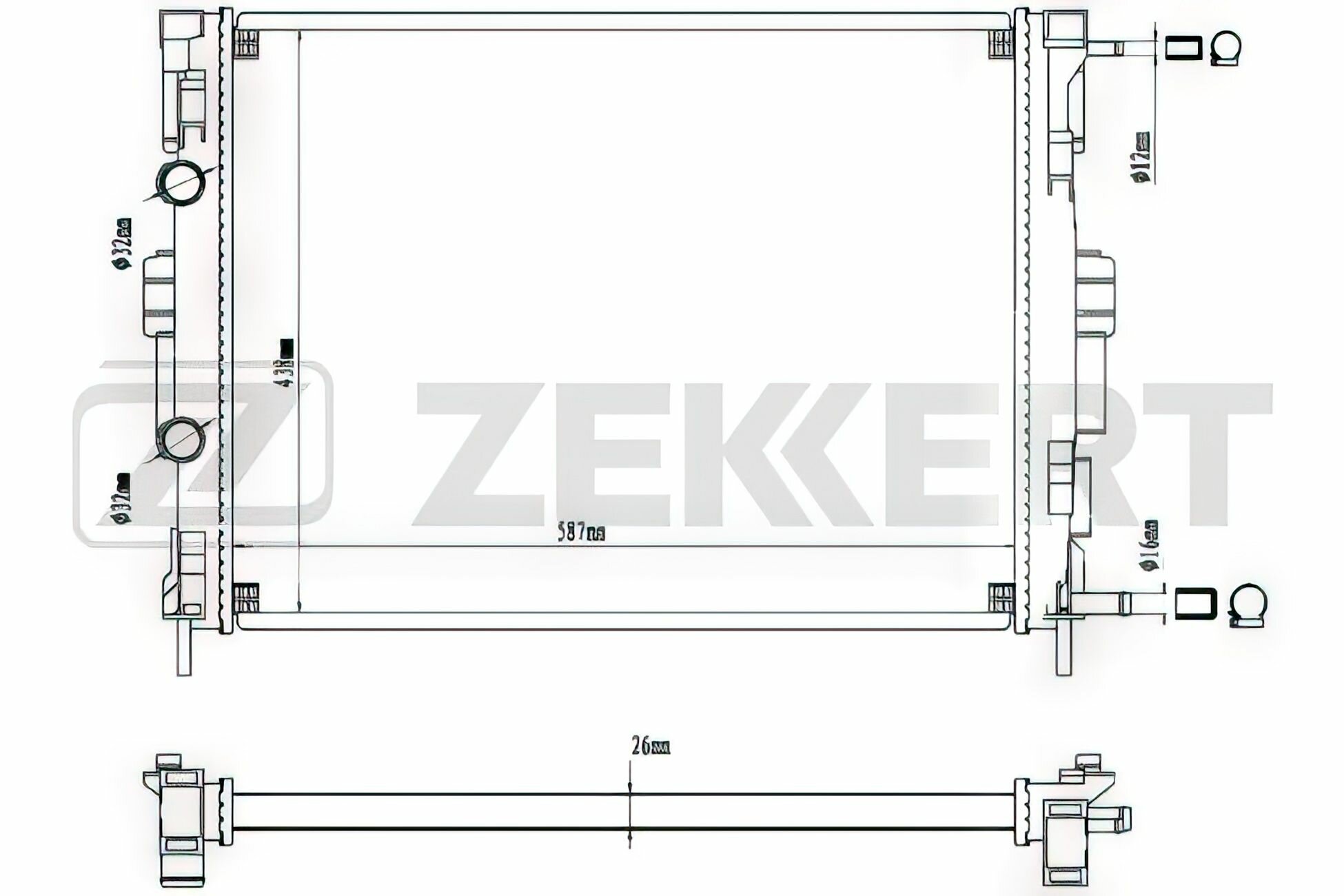 ZEKKERT mk-1270 (7711135783 / 8200115541) радиатор охлаждения двигателя Renault (Рено) Scenic (Сценик) II 03- grand