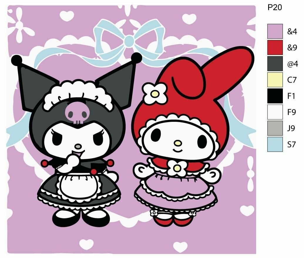 Детская картина по номерам P20 "Аниме Куроми. Куроми (Kuromi) и Май Мелоди (My Melody)" 30x30