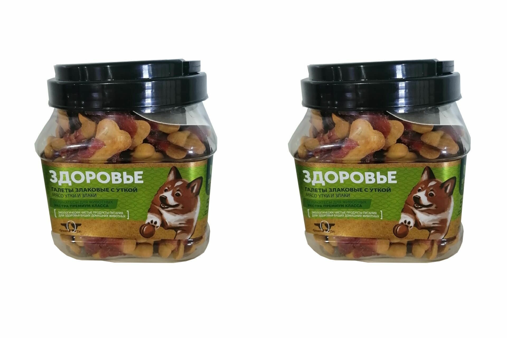 Green Qzin Лакомство для собак Здоровье галеты злаковые с уткой 750г 2 уп