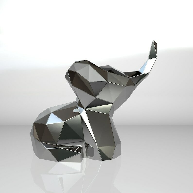 Полигональная фигура Слоненок, слон, геометрический полигональный металлический декор интерьера
