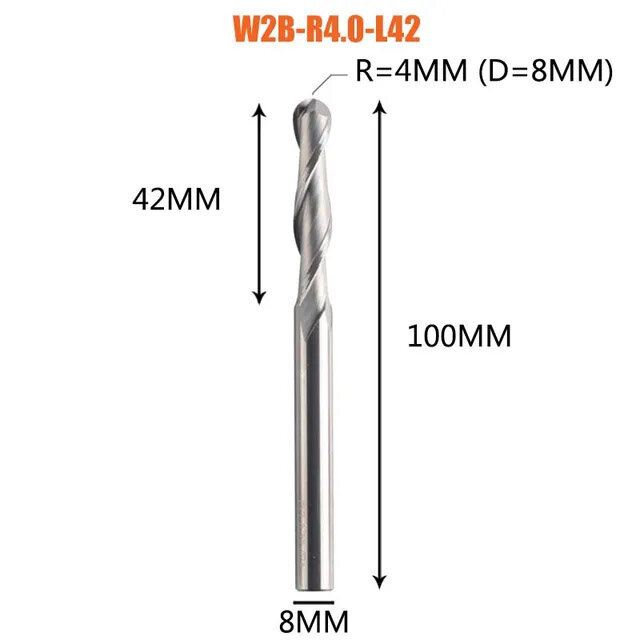 Dreanique чистовая двухзаходная твердосплавная сферическая фреза по дереву для чпу (R4.0 L42 d8) W2B-R4.0-L42 11385