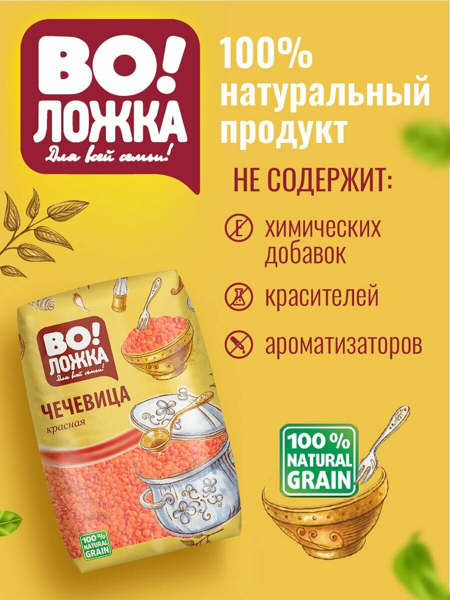 Чечевица красная 800г Воложка (мягкая упаковка + картонная коробка) — фото 1