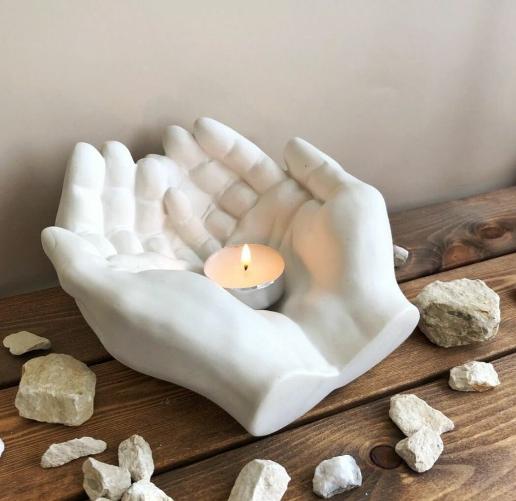 Кашпо Белые руки загребуки Давида из гипса/кашпо для сухоцветов/подсвечник/форма для декора и интерьера