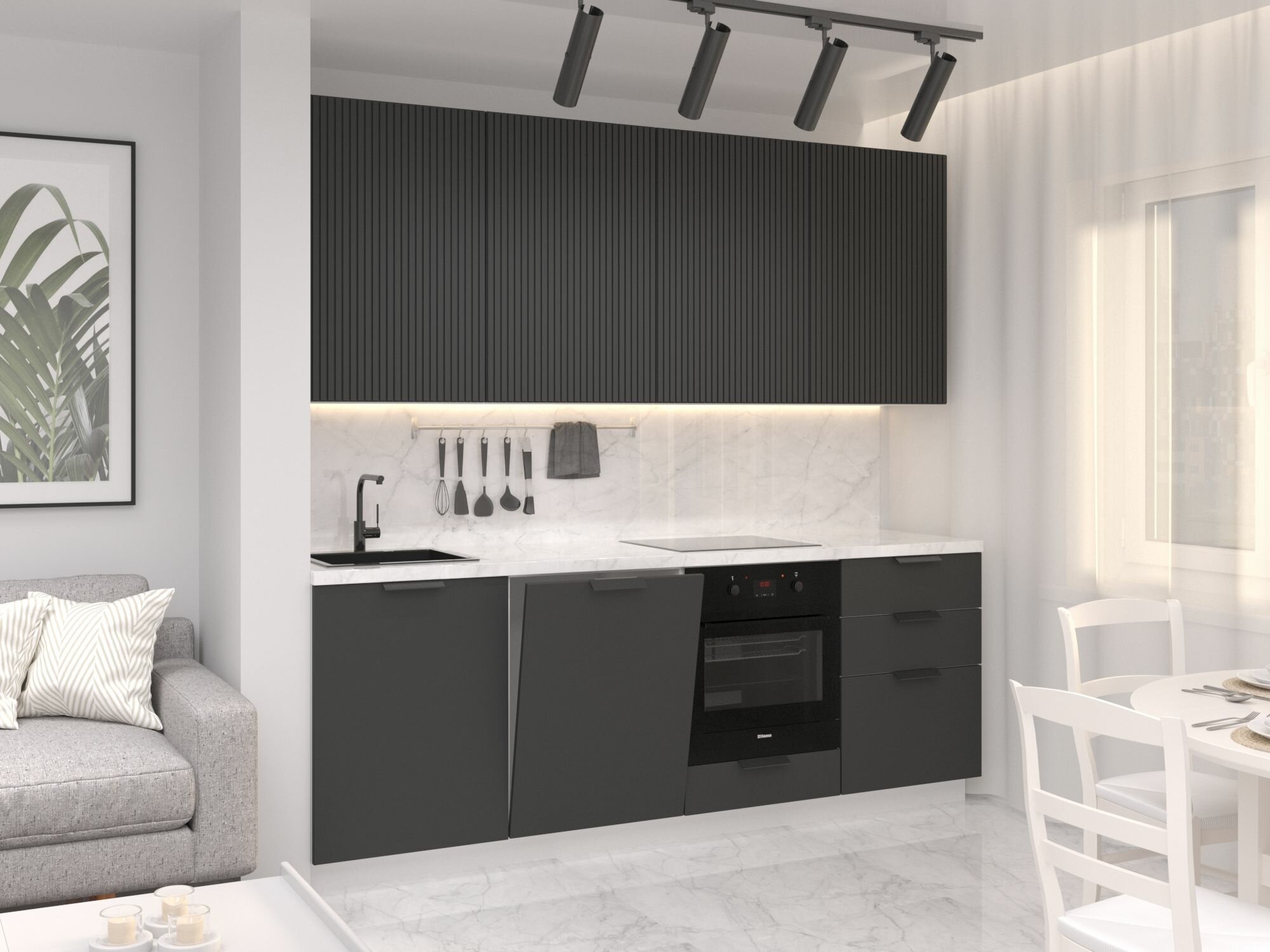 Кухонный гарнитур Евро Лайн Антрацит, 2400 мм