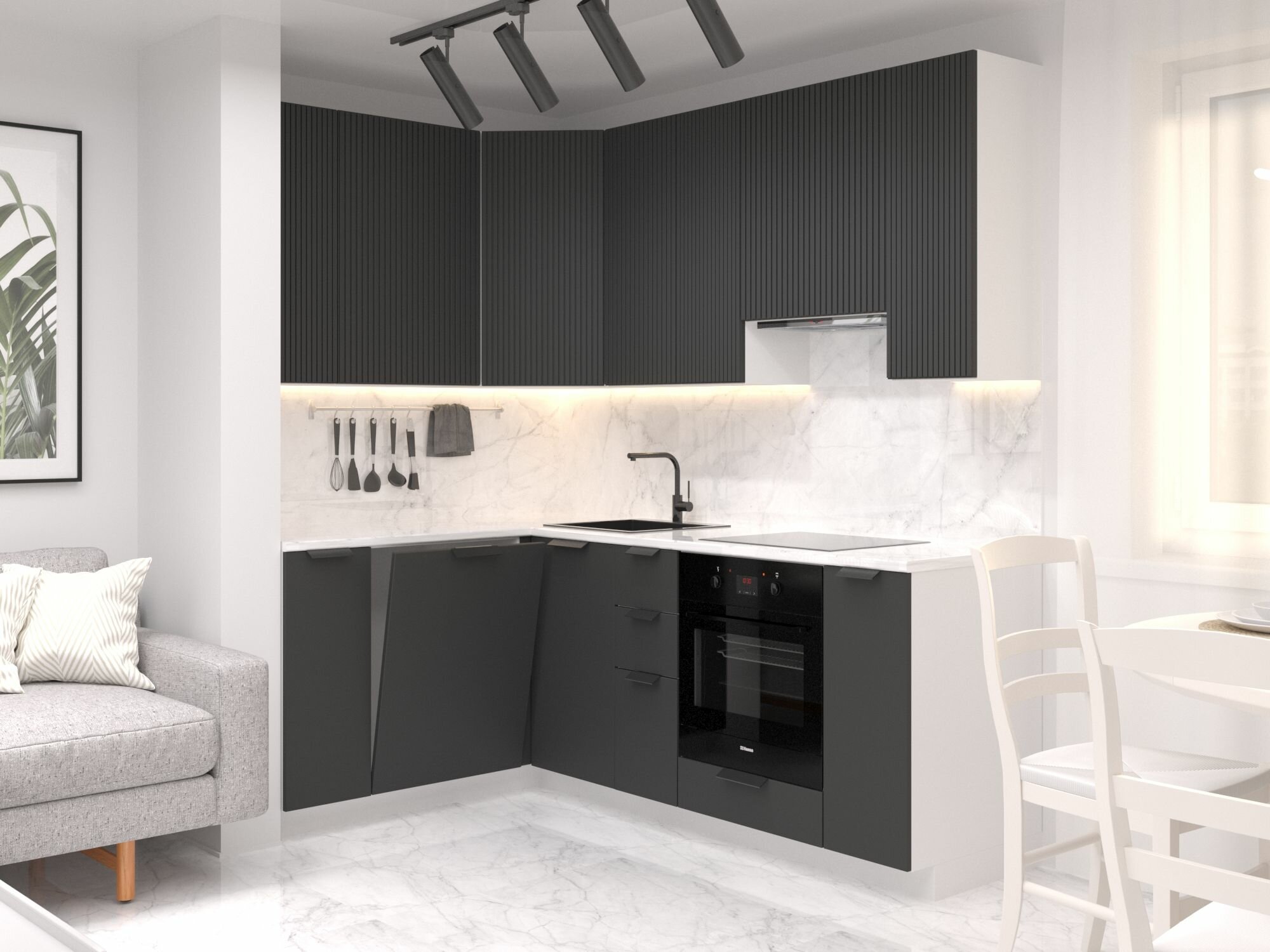 Кухонный гарнитур Евро Лайн Антрацит, 1500/2200 мм