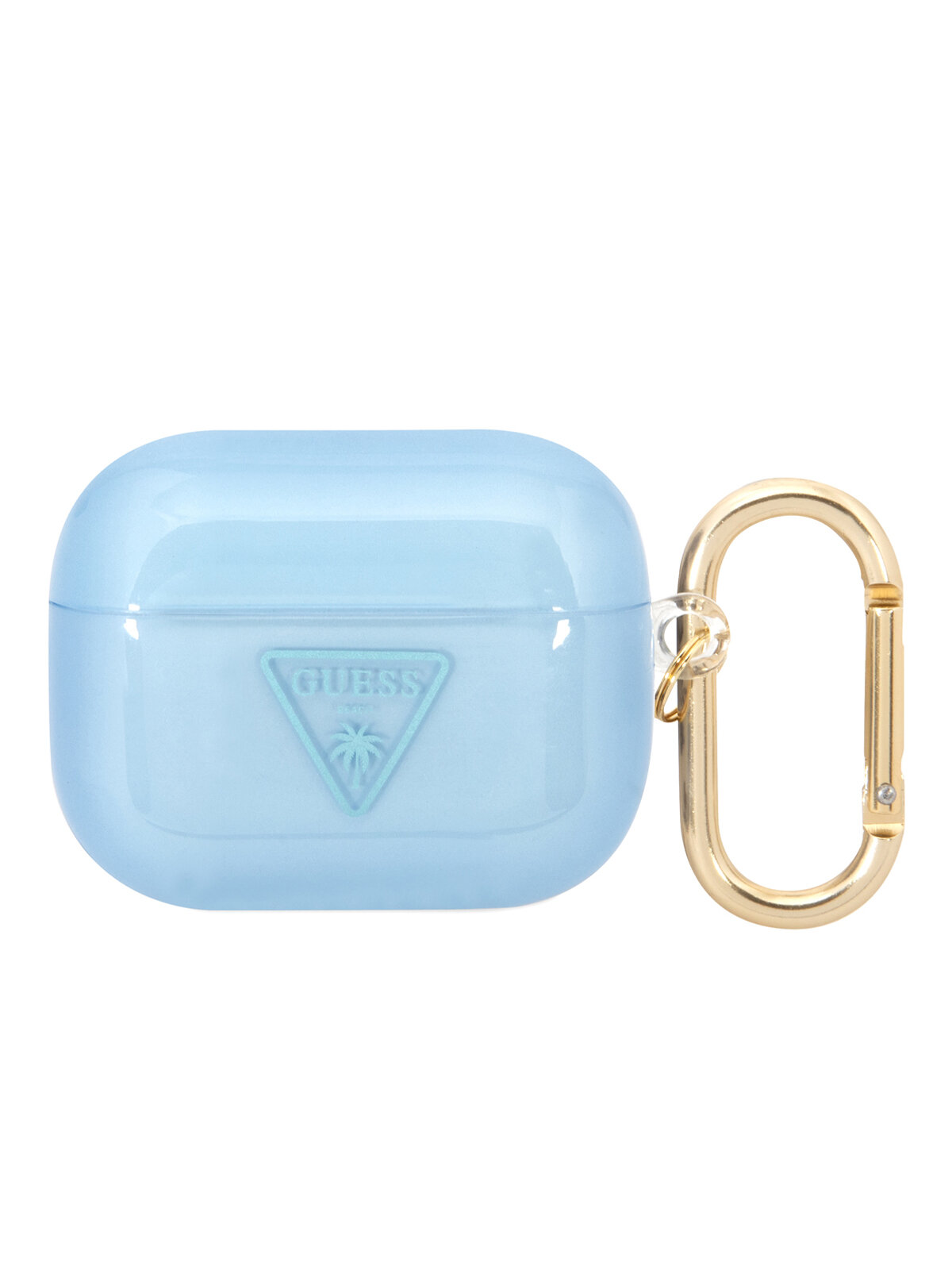 Guess для Airpods Pro чехол TPU with carabin Translucent Palm Tree Blue