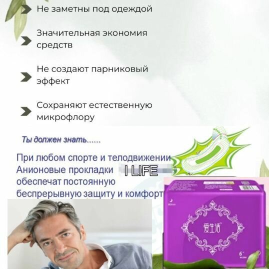Мужские ежедневные анионовые прокдлаки при урологических проблемах,6штук
