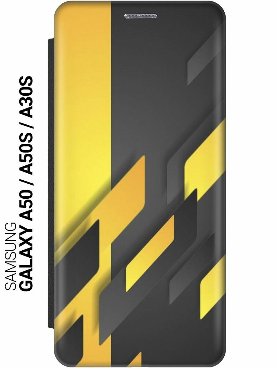 Чехол-книжка на Samsung Galaxy A50, A50s, A30s, Самсунг А50, А30с, А50с с 3D принтом "Черно-желтая абстракция" черный