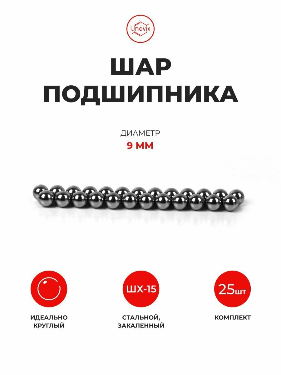 Шар подшипника, стальной, металлический ШХ-15, 9.0 мм (25 шт)