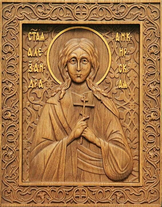 Икона Александра Анкирская, Мученица, резная из дуба, 23,5х30 см