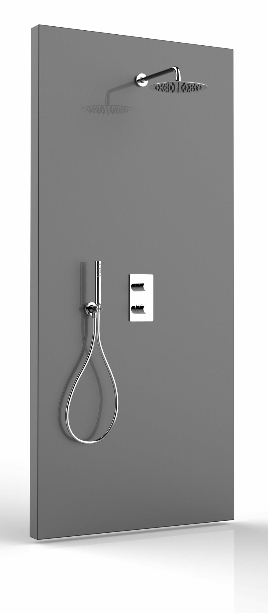 Душевой гарнитур Bossini TETIS: смеситель на 2 выхода, верхний душ 250 мм, ручной душ ZEN с водорозеткой, шланг 150 см, цвет хром (M00761.030)