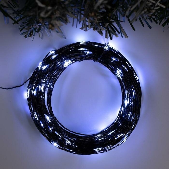 Гирлянда "Нить" 20 м роса, IP20, чёрная нить, 200 LED, свечение белое, фиксинг, 12 В