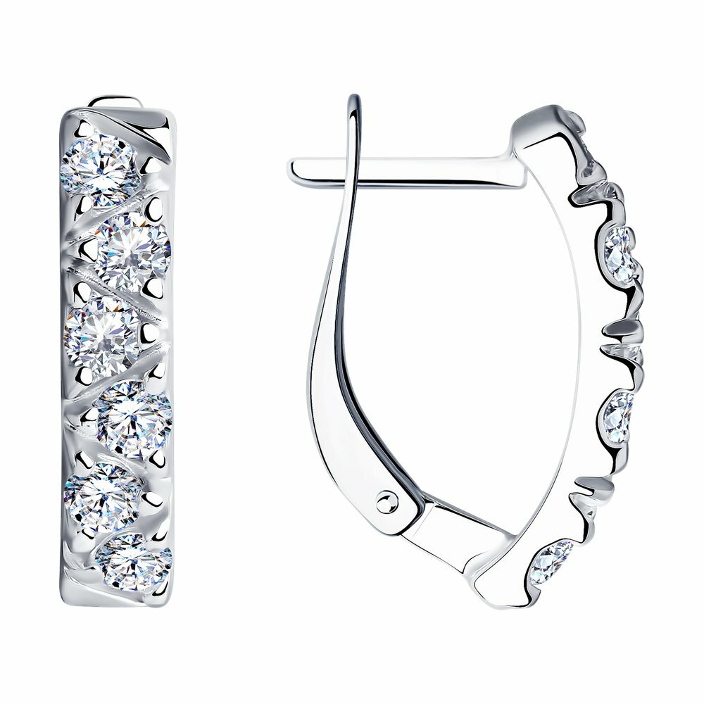 Серьги, серебро, 925 проба, родирование, фианит