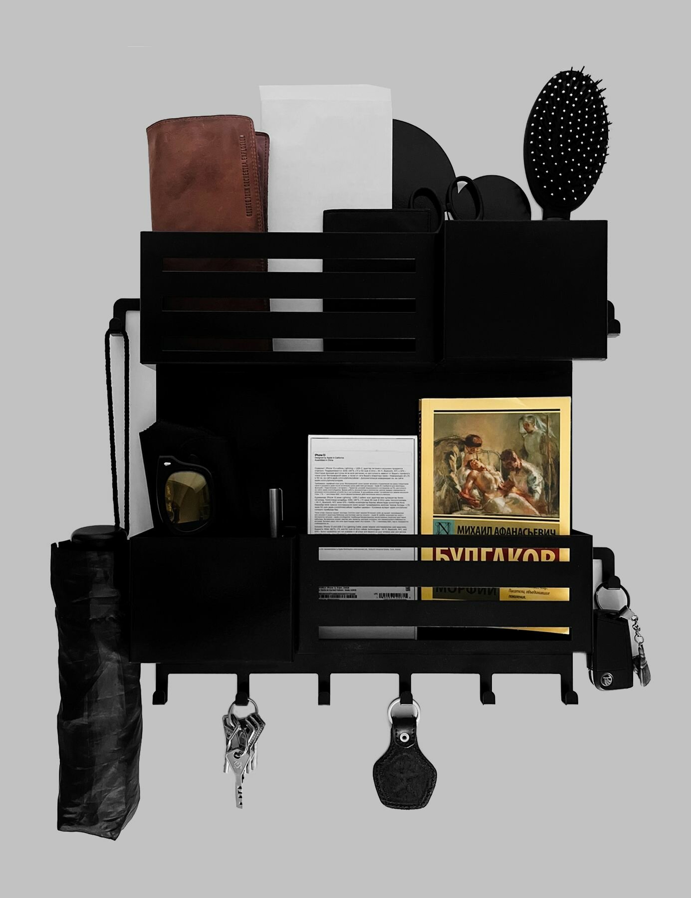 Полка настенная органайзер cooperative.moscow с ящиками , металлическая, компактное хранение , для мелочей , в коридор , в прихожую 1 шт