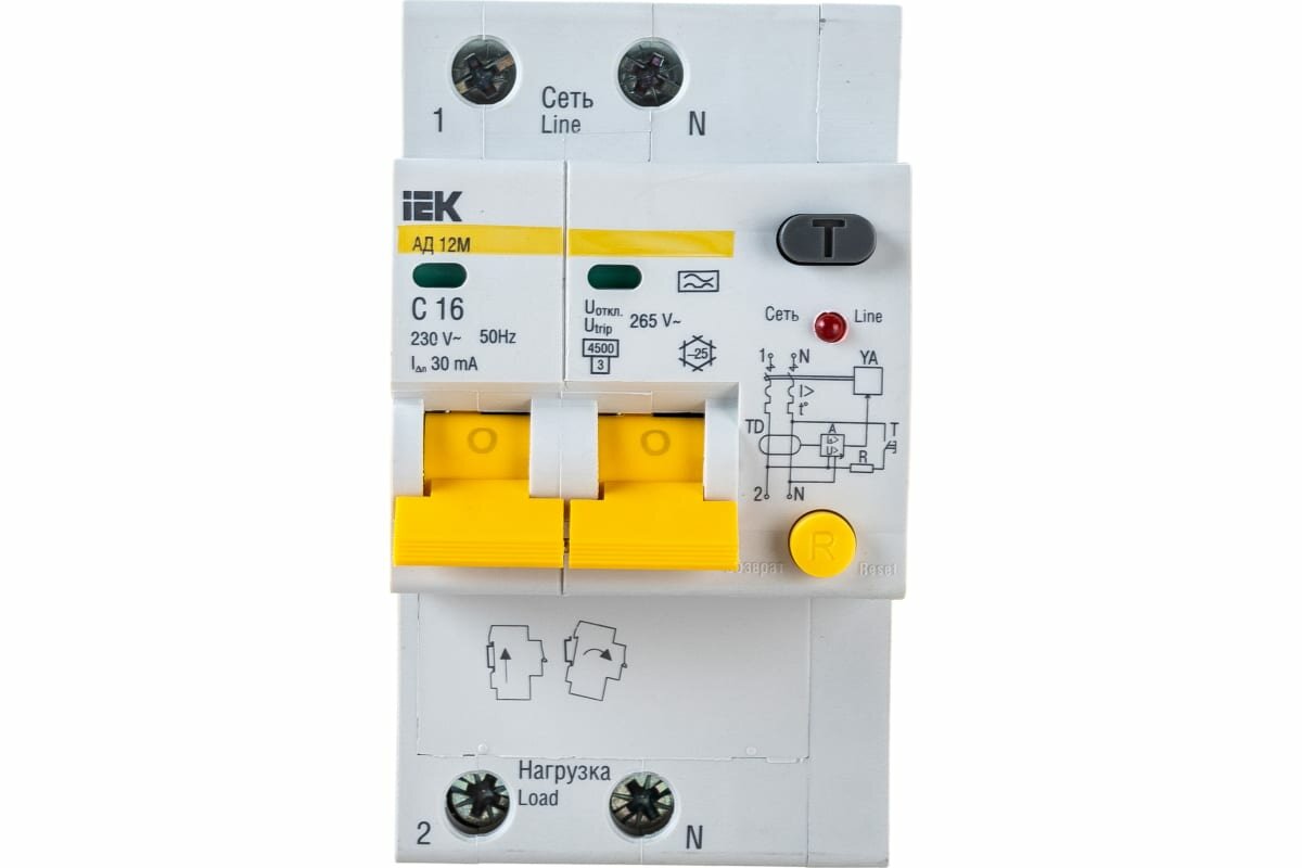Дифференциальный автомат АД12М MAD12-2-016-C-030 C16 16A 30ma iEK
