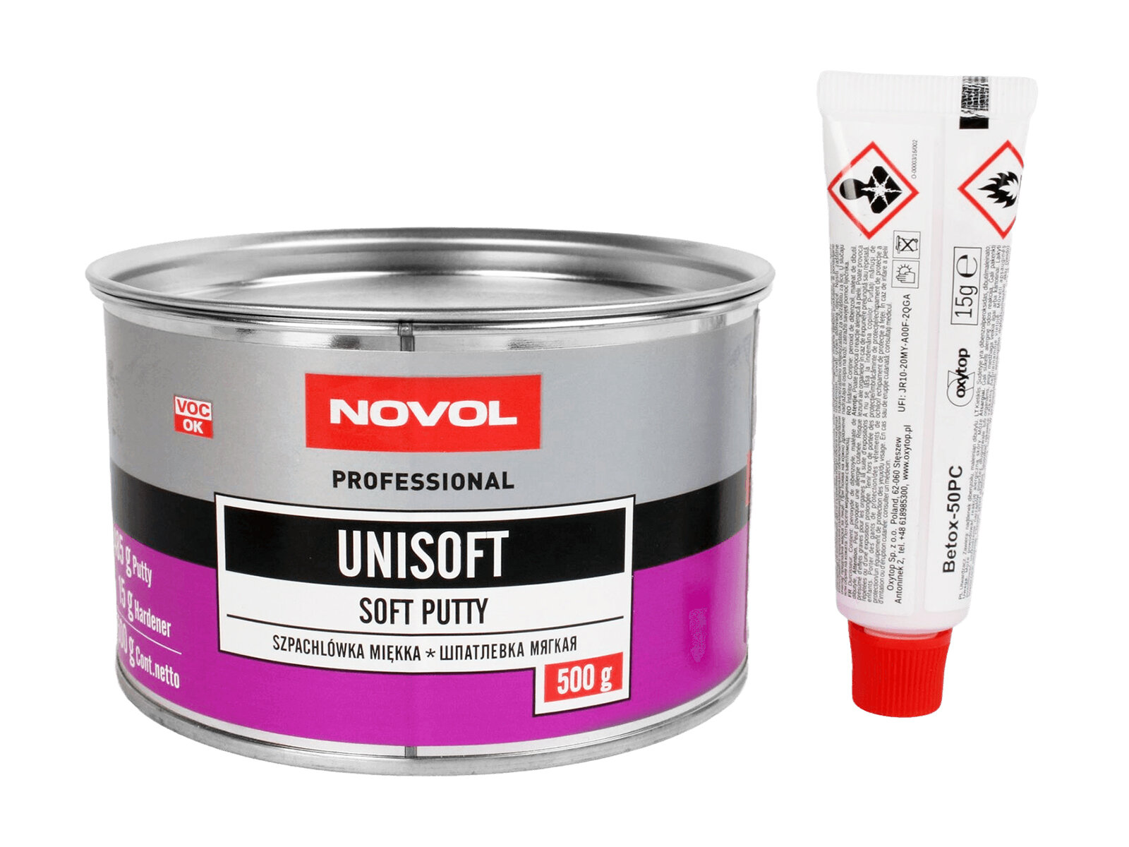 Шпатлевка NOVOL UNISOFT 0.5кг, выравнивающая, двухкомпонентная, бежевая