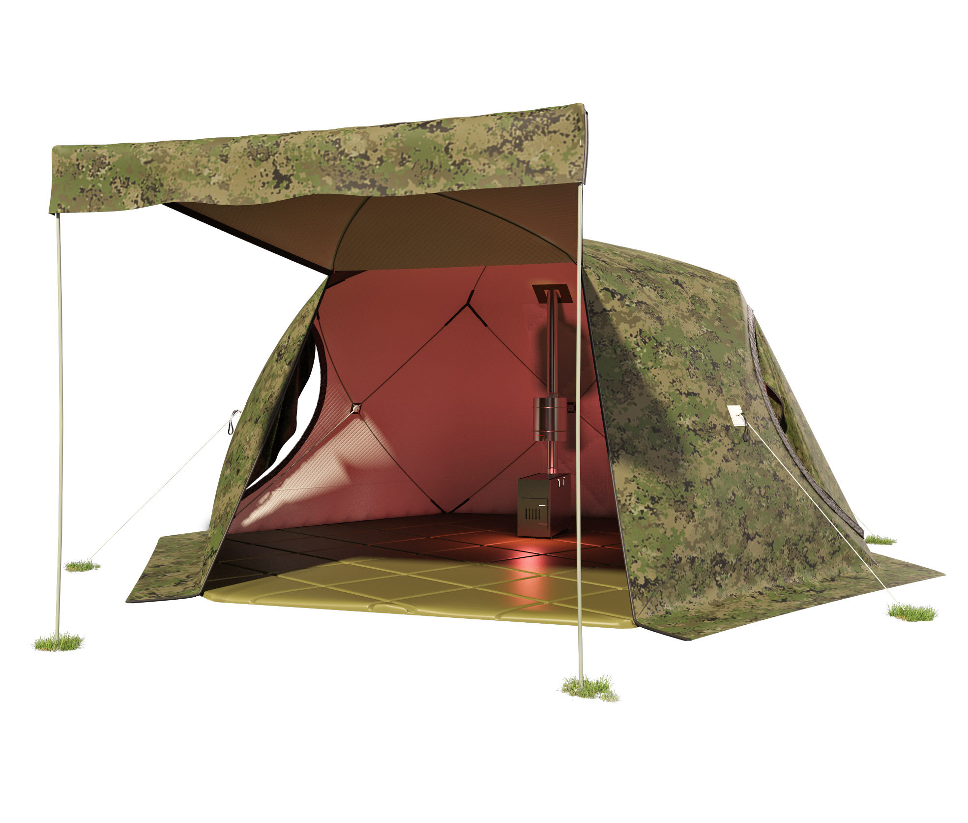 Палатка Стэк ЧУМ-3 c навесом камуфляж (пиксель) - всесезонная быстросборная универсальная палатка