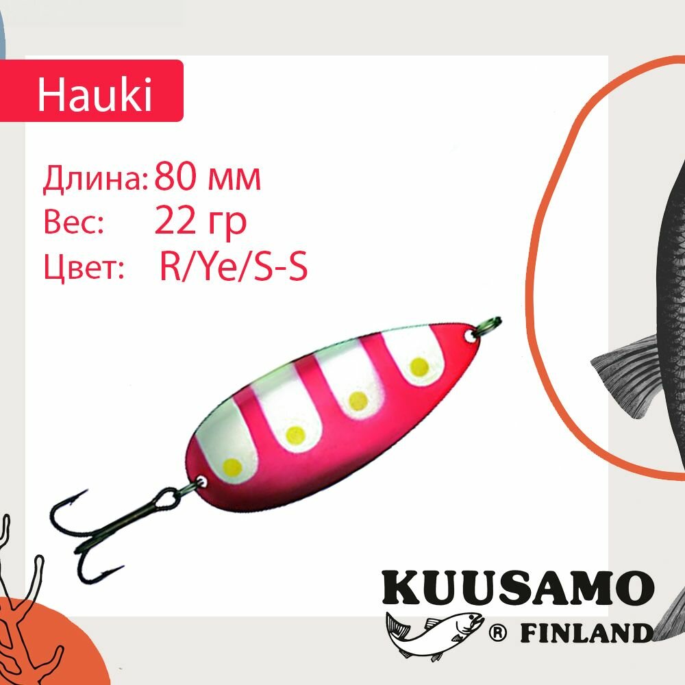 Блесна для рыбалки Kuusamo Hauki 80/22 R/Ye/S-S (колеблющаяся)