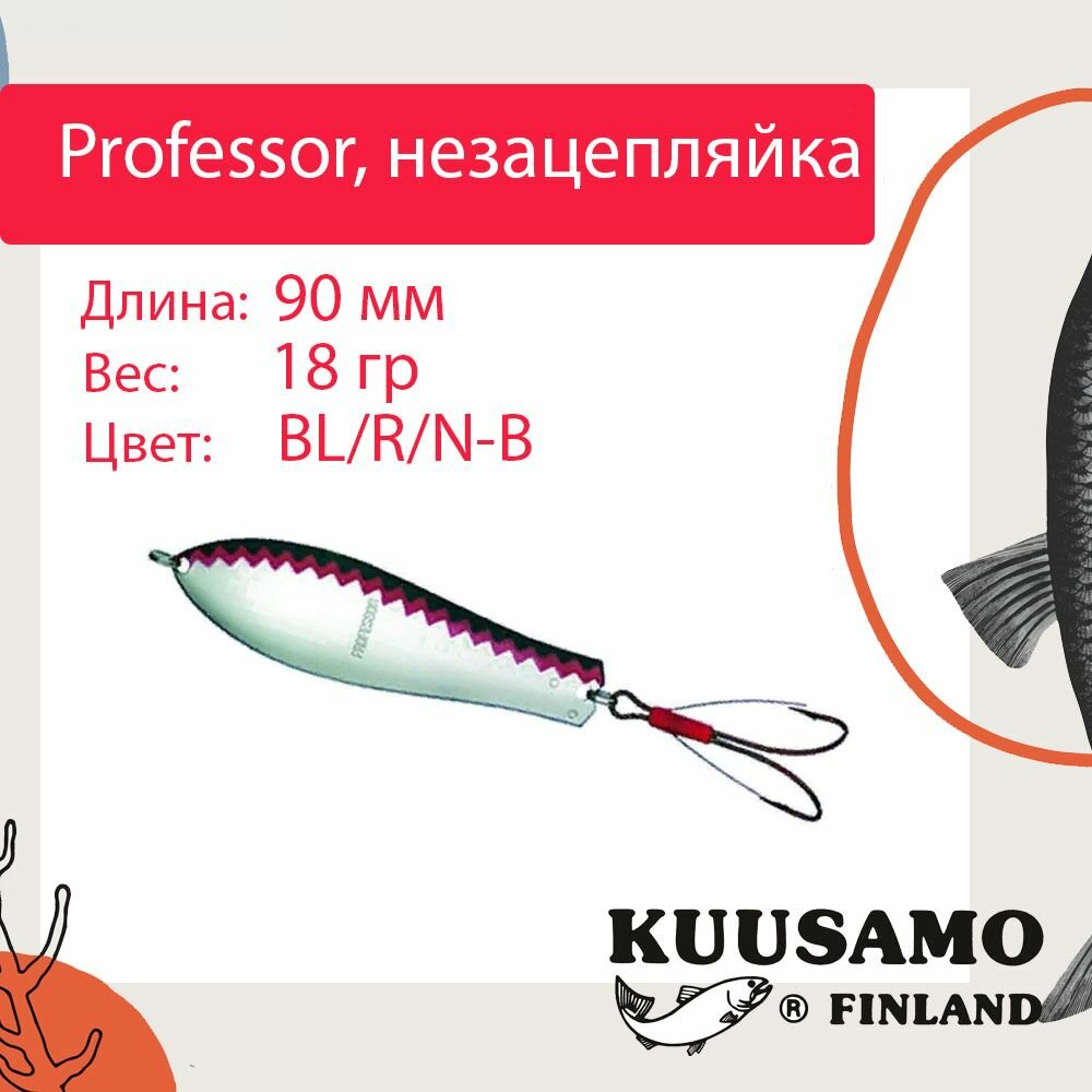 Блесна для рыбалки Kuusamo Professor 2, 90/18 незацепляйка, BL/R/N-B (колеблющаяся)