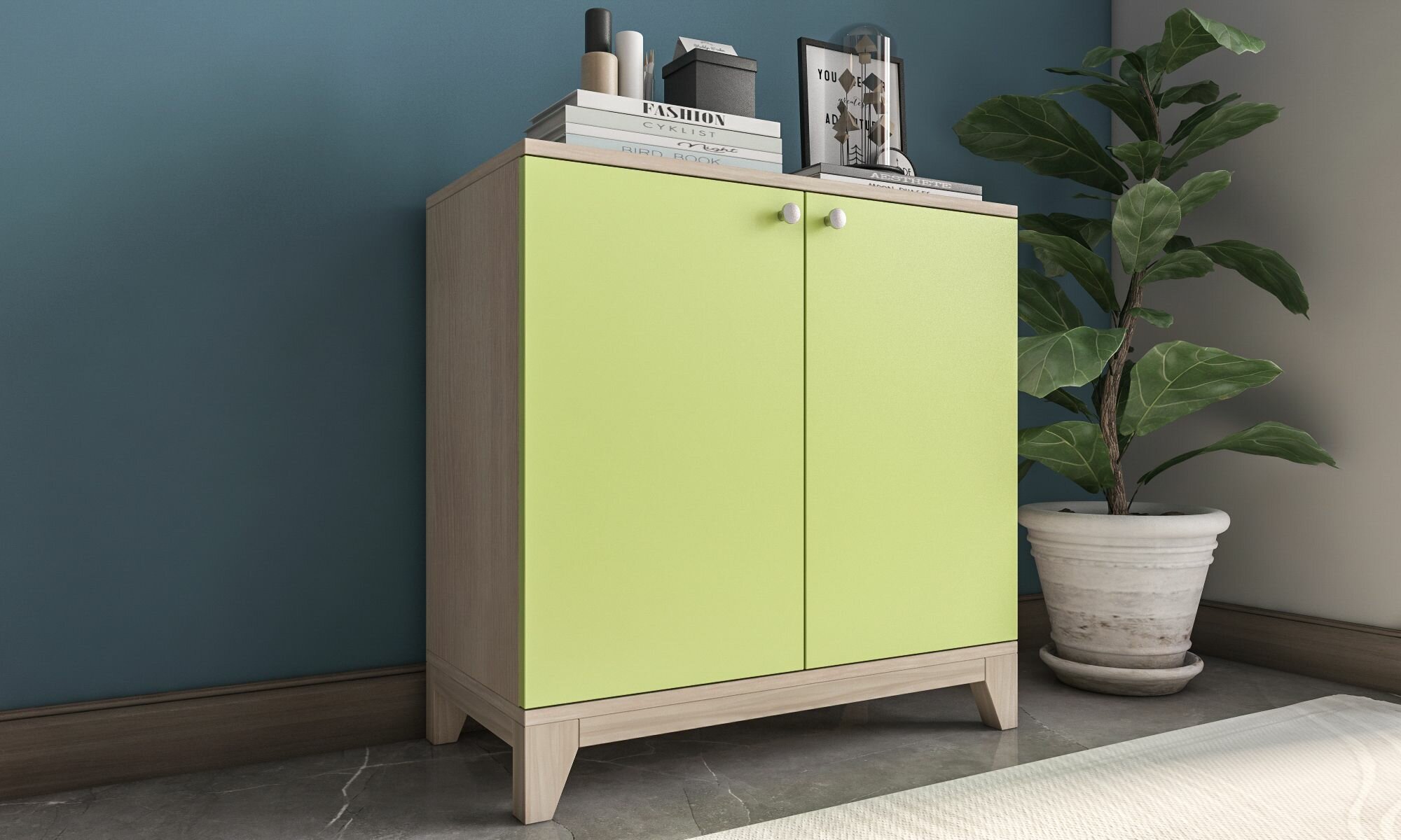 Комод с распашными дверцами "Хельга 1" МДФ 70х70х40 Кремона шампань / Мята