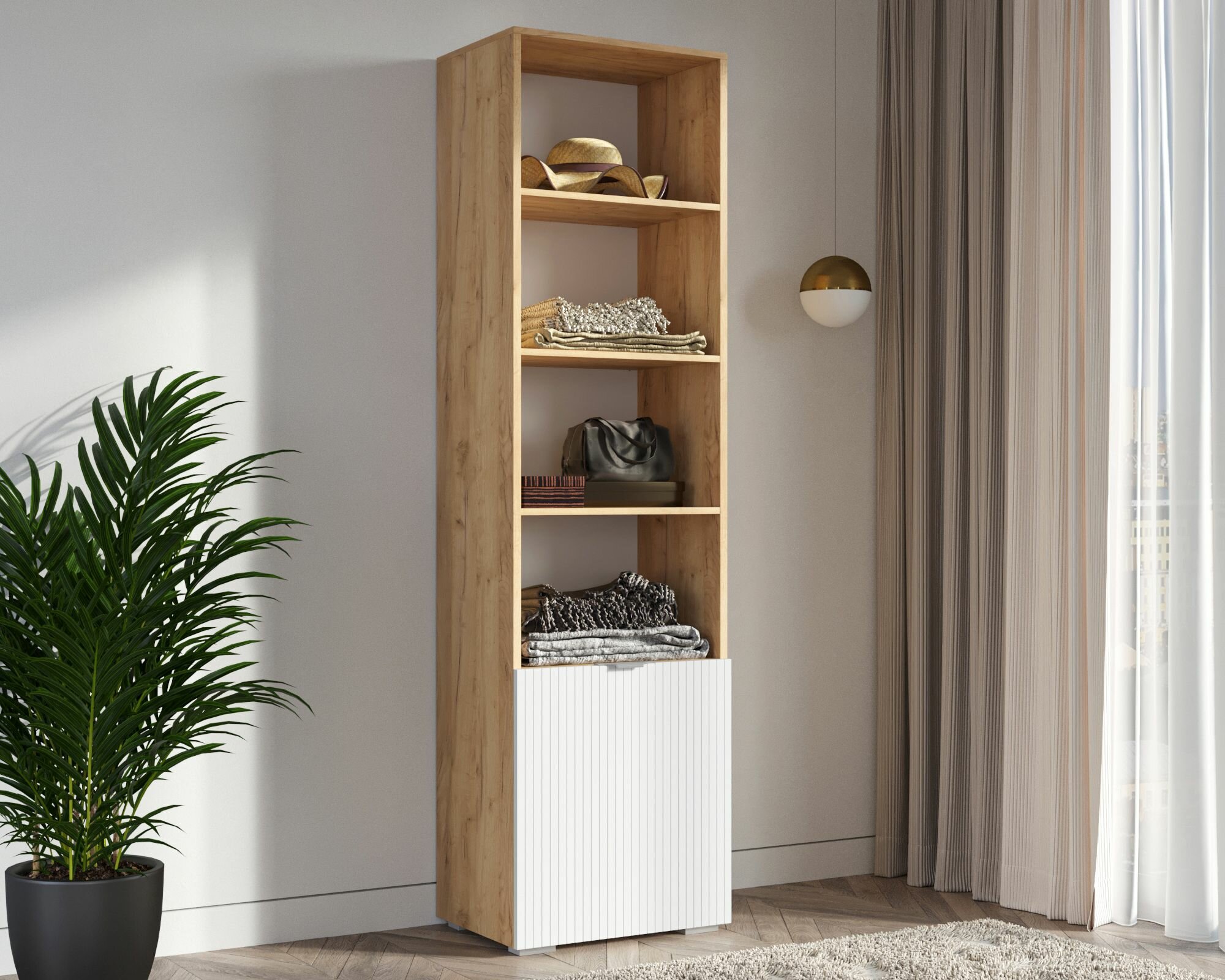 Шкаф-пенал для одежды "Аметист 3" 40х200х40, дуб крафт золотой / лотос